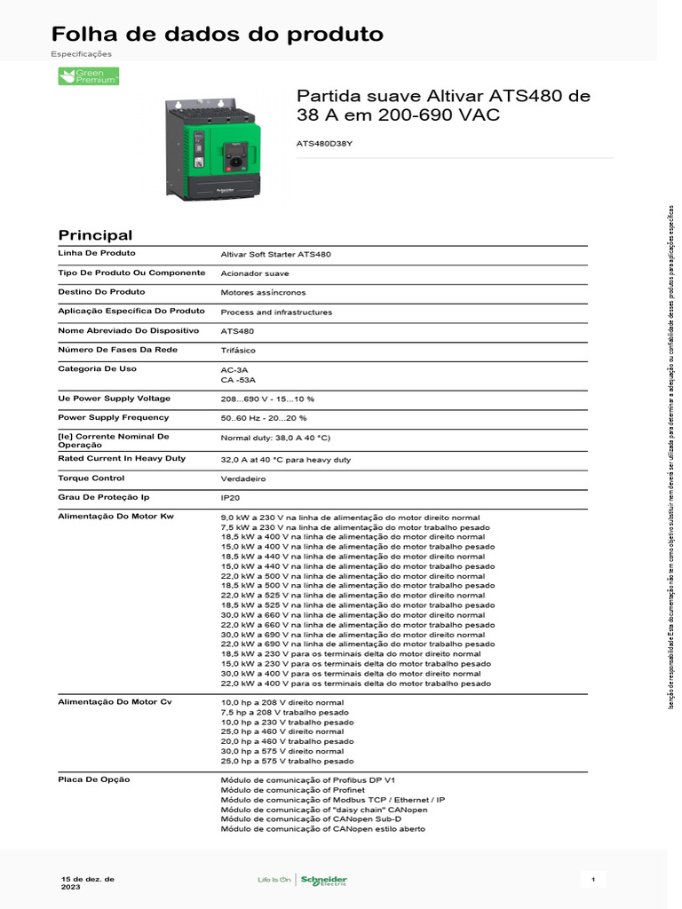 Schneider Electric - Altivar-Soft-Starter-ATS480 - ATS480D38Y | PDF ...