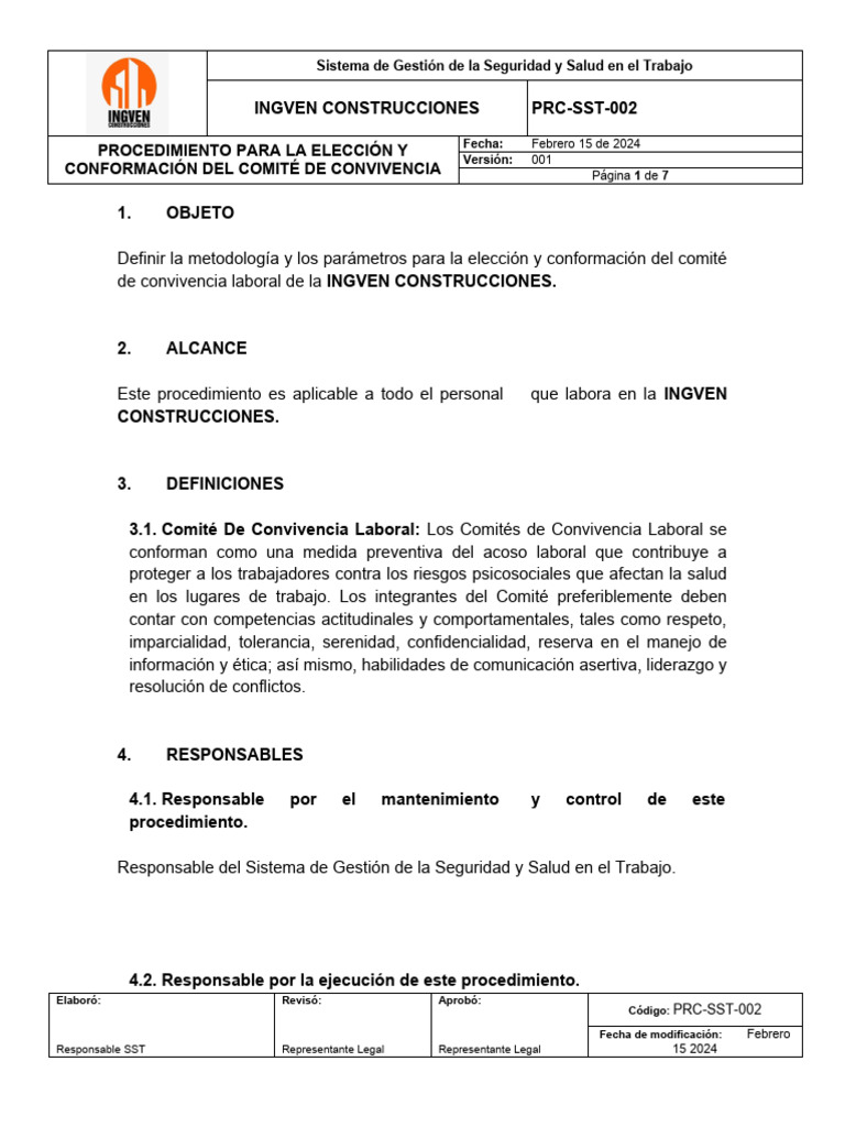 PRC-SST-002 Procedimiento para la Elección y Conformación del Comité de Convivencia | PDF ...