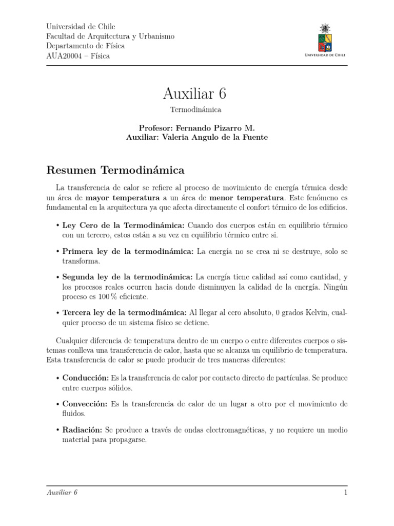 Auxiliar 6 Termodinamica - 1 | PDF | Transferencia de calor | Termodinámica
