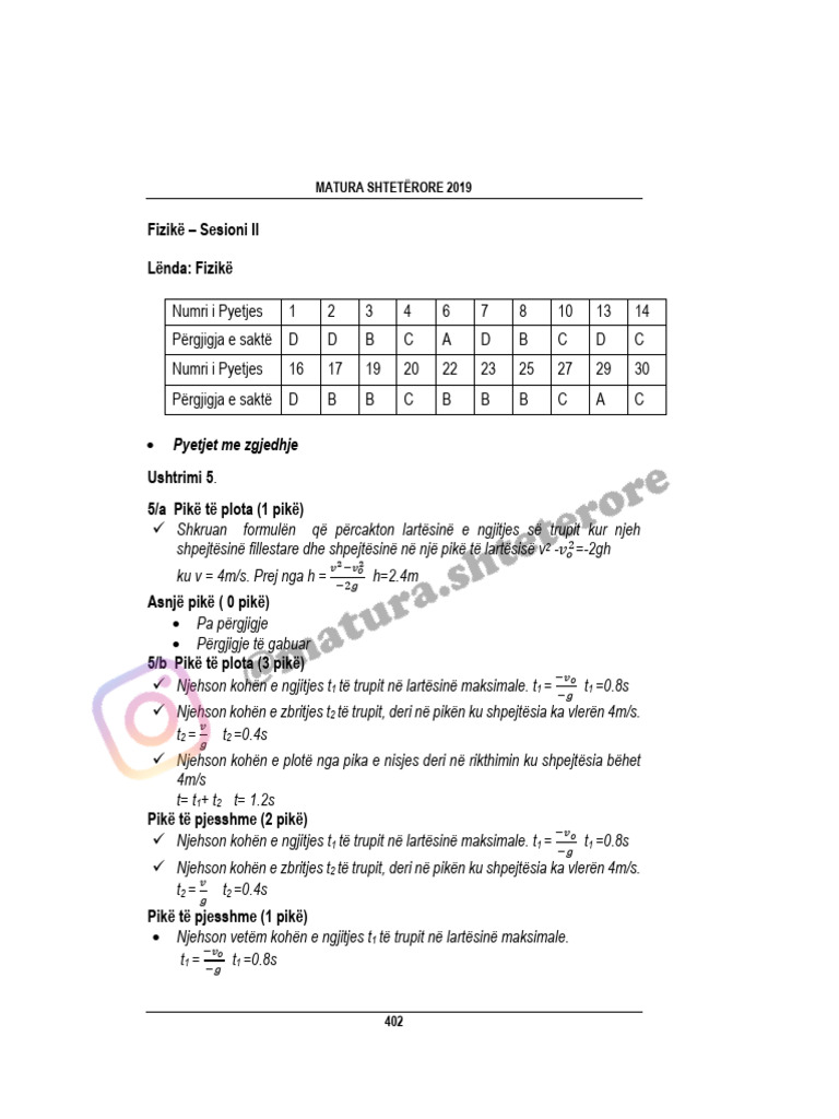 Skema e Vleresimit Fizike Sesioni 2 | PDF