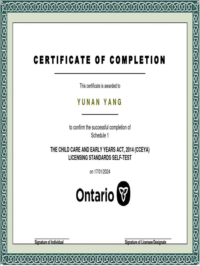 CCEYA Licensing Self-Test Certificate | PDF