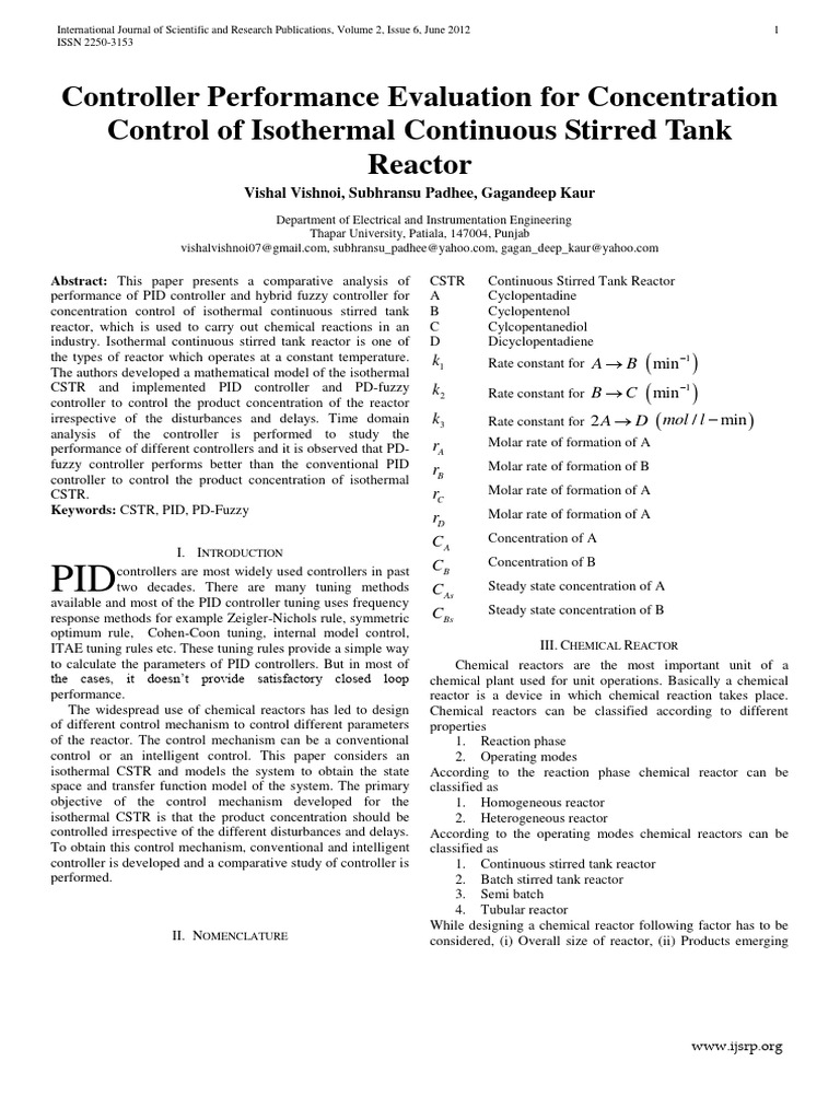 Controller Performance Evaluation for Concentration Control of Isothermal Continuous Stirred ...