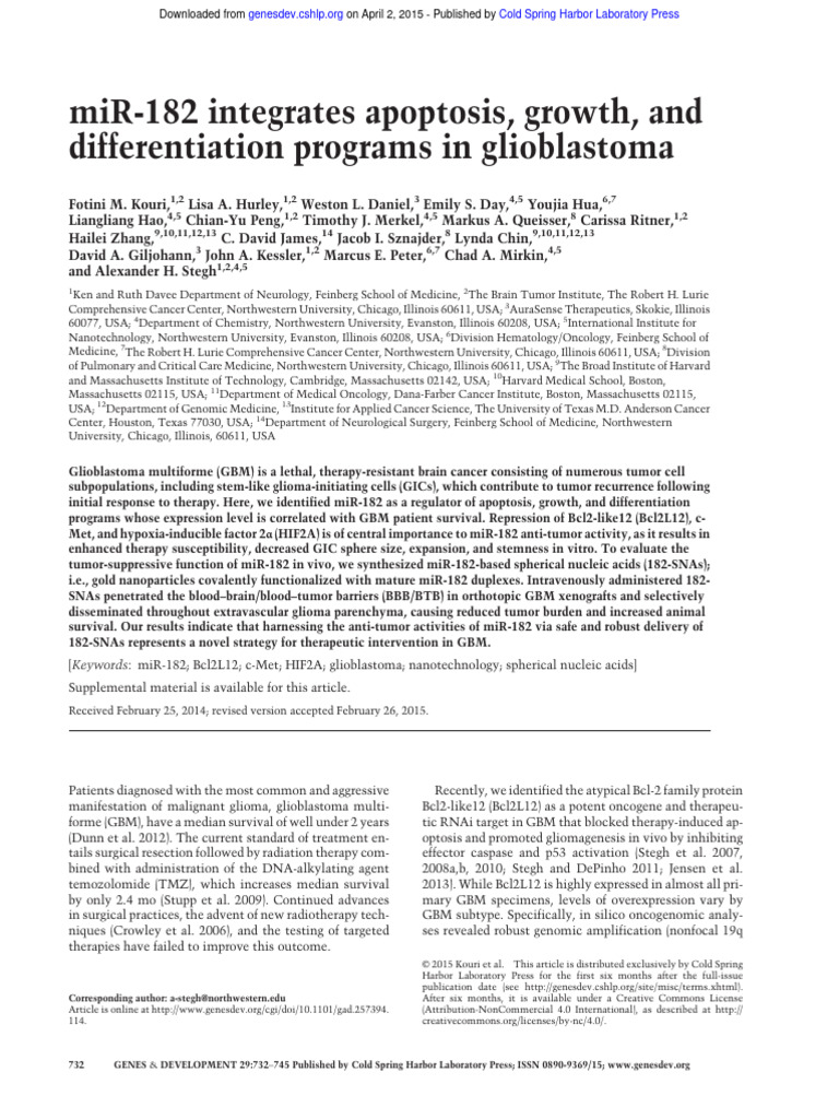 Kouri, Fotini M. Hurley, Lisa A. Daniel, Weston L. Day, Emily - Mir-182 ...