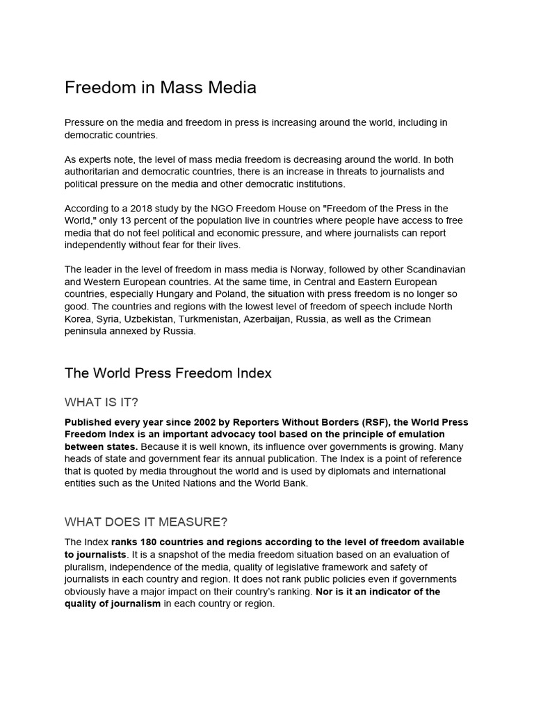 Freedom in Mass Media | PDF | Freedom Of The Press | Human Communication