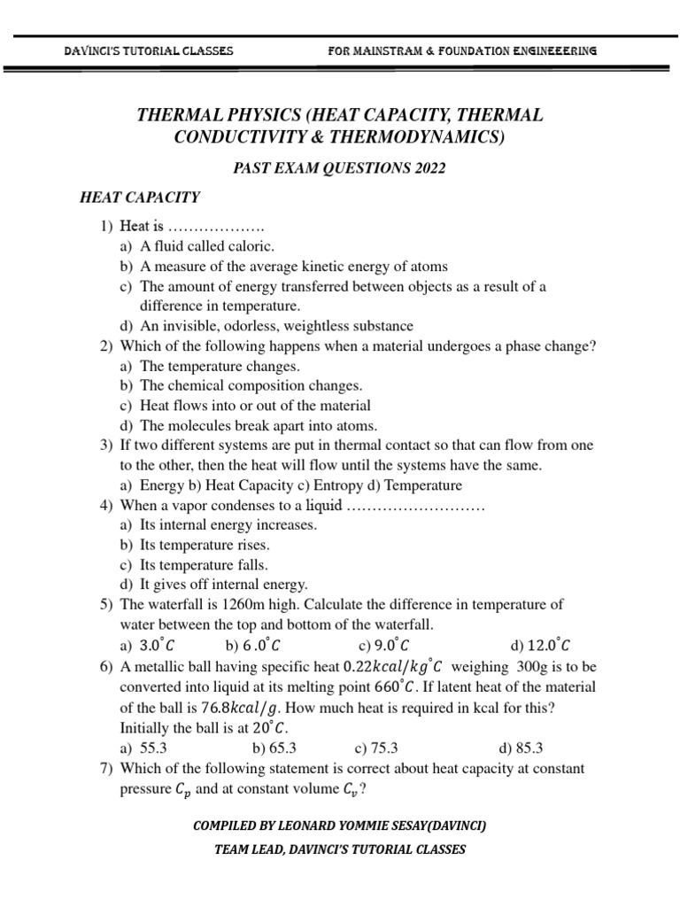 Thermal Physics (Davinci's Tutorial) | PDF | Heat | Temperature
