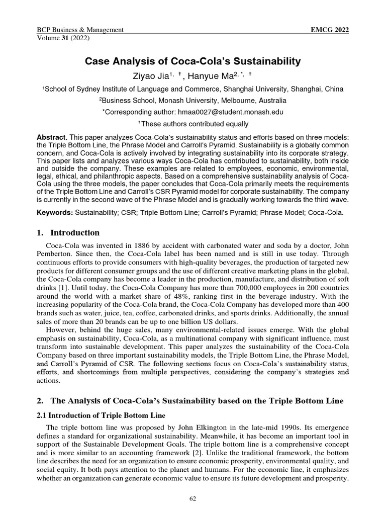 Case Analysis of Coca-Colas Sustainability | PDF | Corporate Social ...