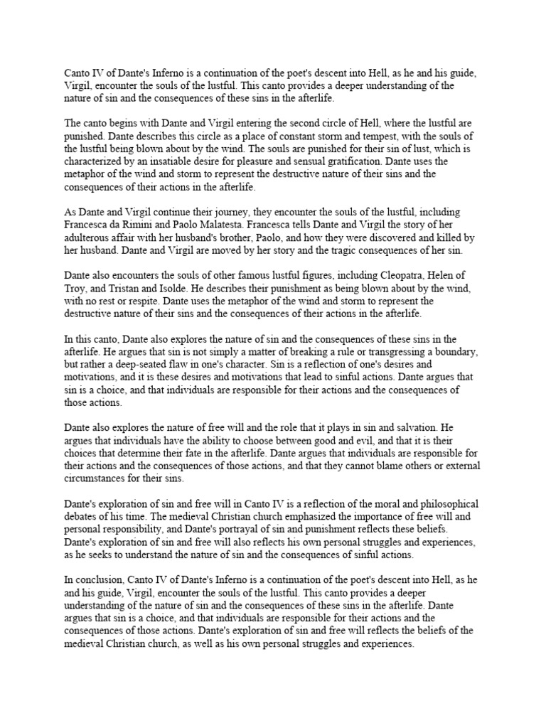 Analysis of Dante's Inferno Canto IV | PDF | Religious Belief And Doctrine