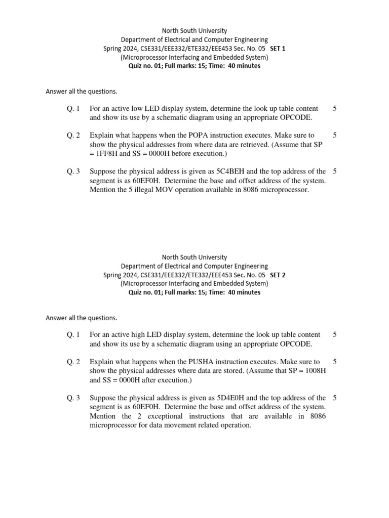 NSU Quiz1 EEE-332 Sec 05 | PDF