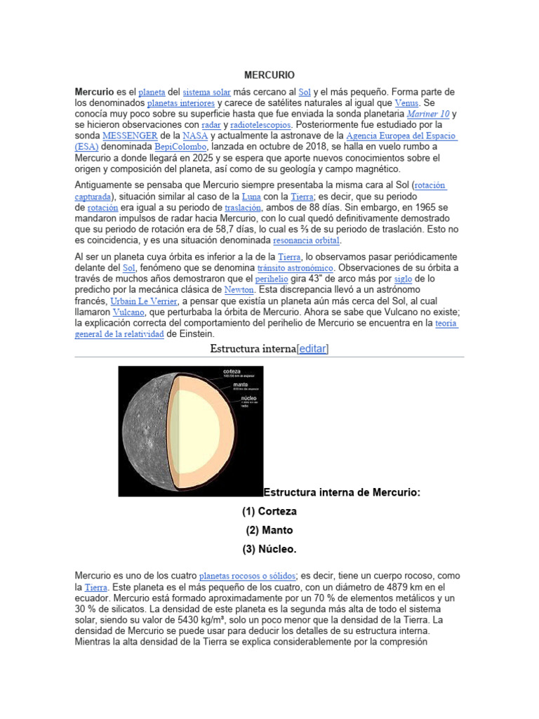 MERCURIO | PDF | Planeta mercurio) | Núcleo planetario
