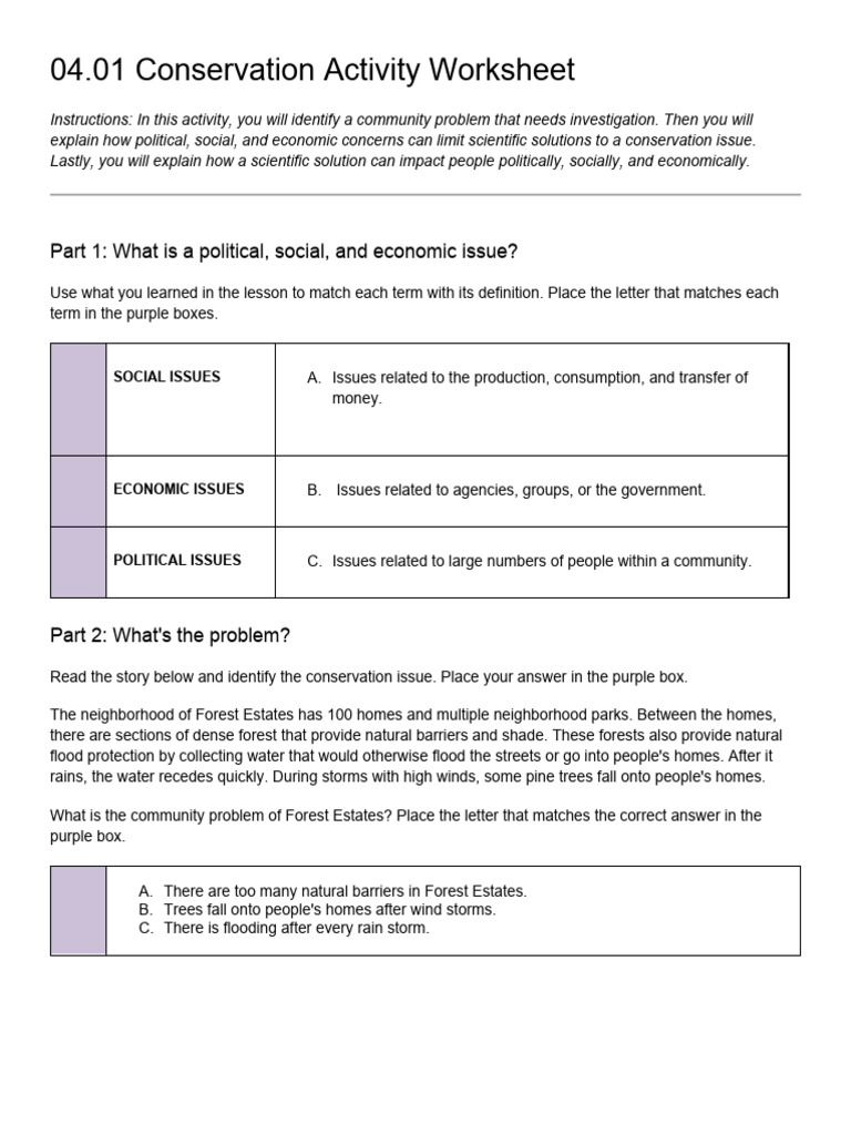 4 - 01 Conservation Activity Worksheet | Download Free PDF | Forests ...