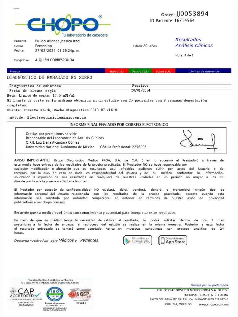 PDF Diagnostico de Embarazo en Suero Resultados An 230531 013223 | PDF | Diagnostico medico ...