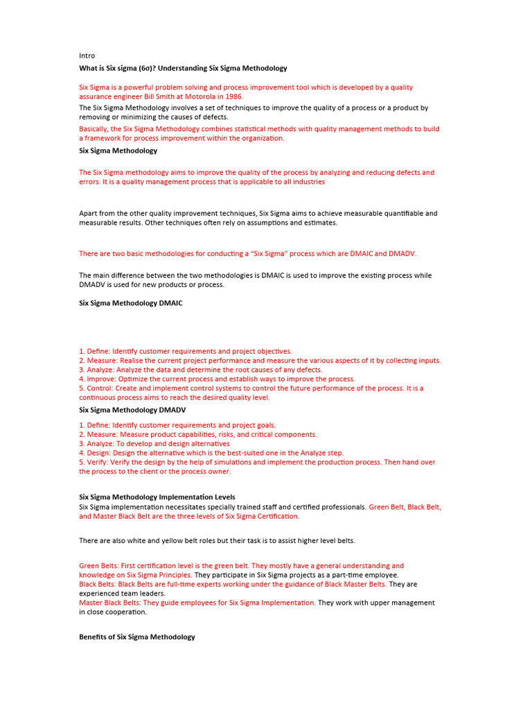 Six Sigma-1 | PDF | Six Sigma | Methodology