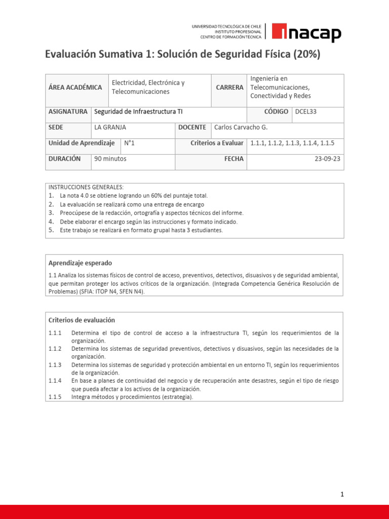 Instrucciones Ev1 Seg Ti | PDF | Telecomunicaciones | Evaluación