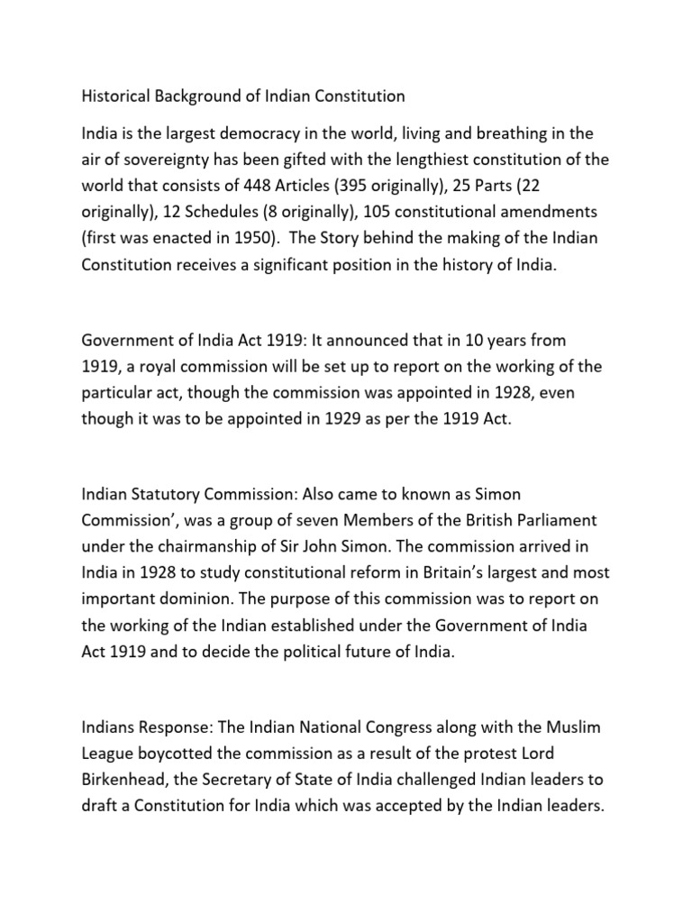 Historical Background of Indian Constitution | PDF | Political Charters ...