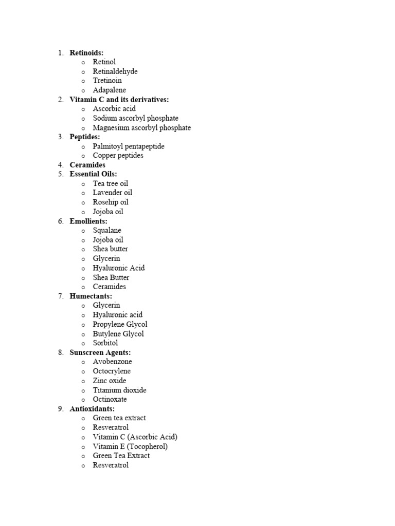 Comprehensive Cosmetic Ingredients List | PDF | Sunscreen | Acid