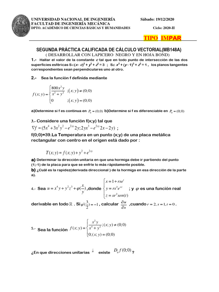 Segunda Practica PDF (Impar) Calificada Mb148a 2020 Ii | PDF