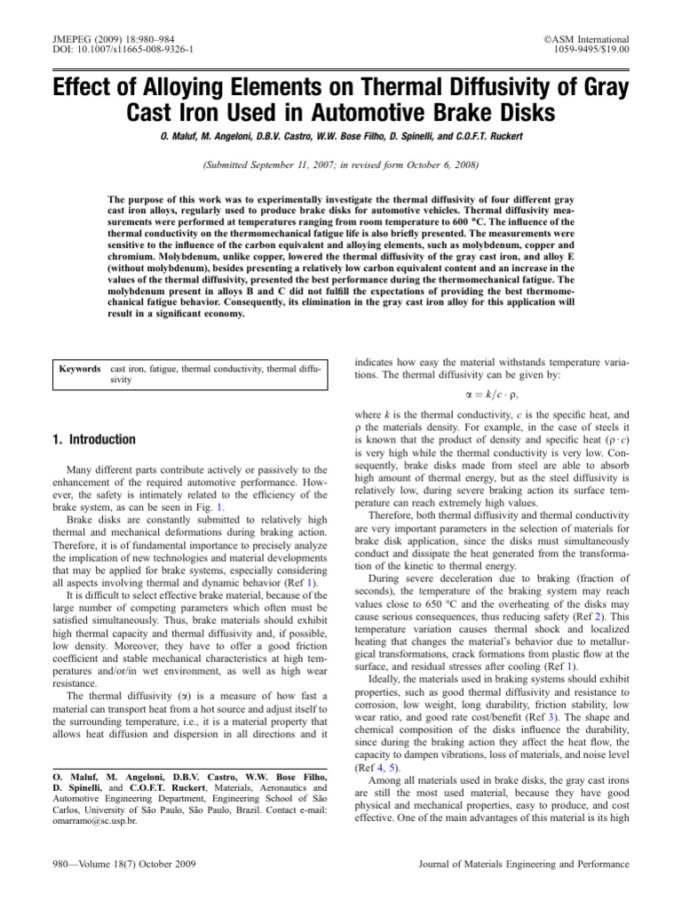 Effect of Alloying Elements On Thermal Diffusivity of Gray Cast Iron ...