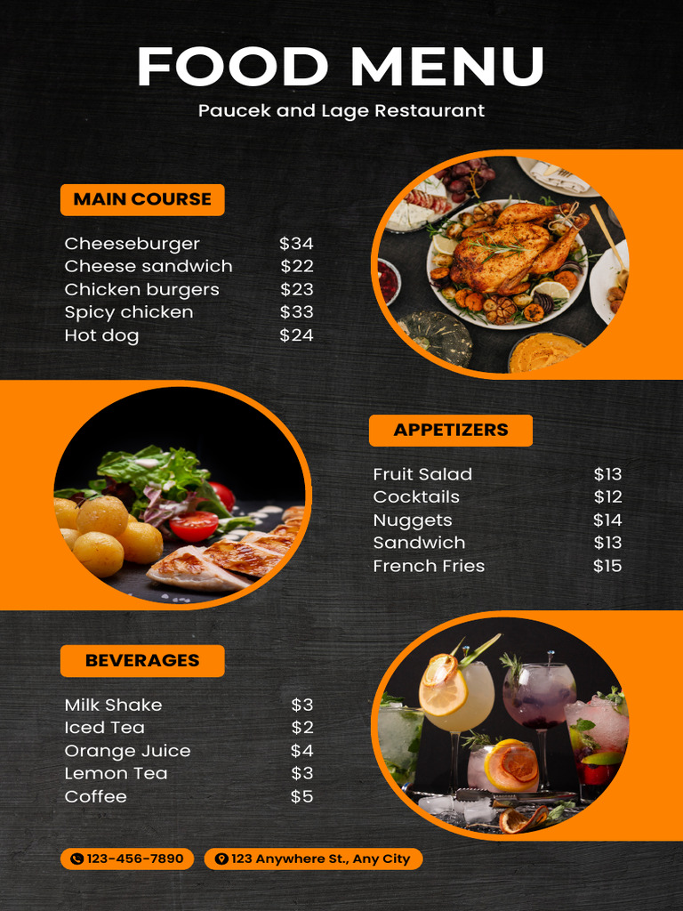 Orange and Black Bold Geometric Restaurant Menu | PDF