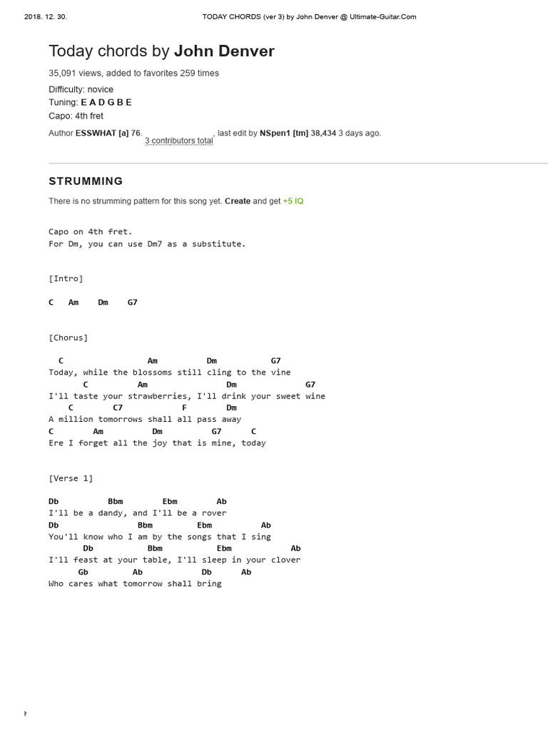 TODAY CHORDS (Ver 3) by John Denver @ | PDF