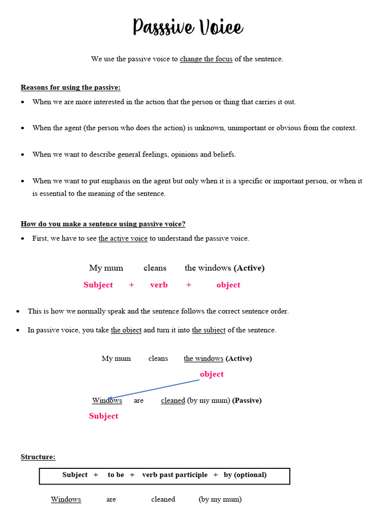 Passive Voice Guide for Learners | PDF | Verb | Subject (Grammar)
