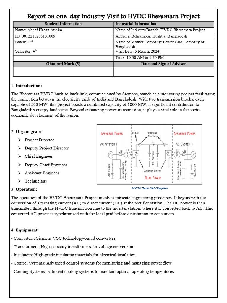 Template For One Day Industry Visit Report | PDF | High Voltage Direct ...