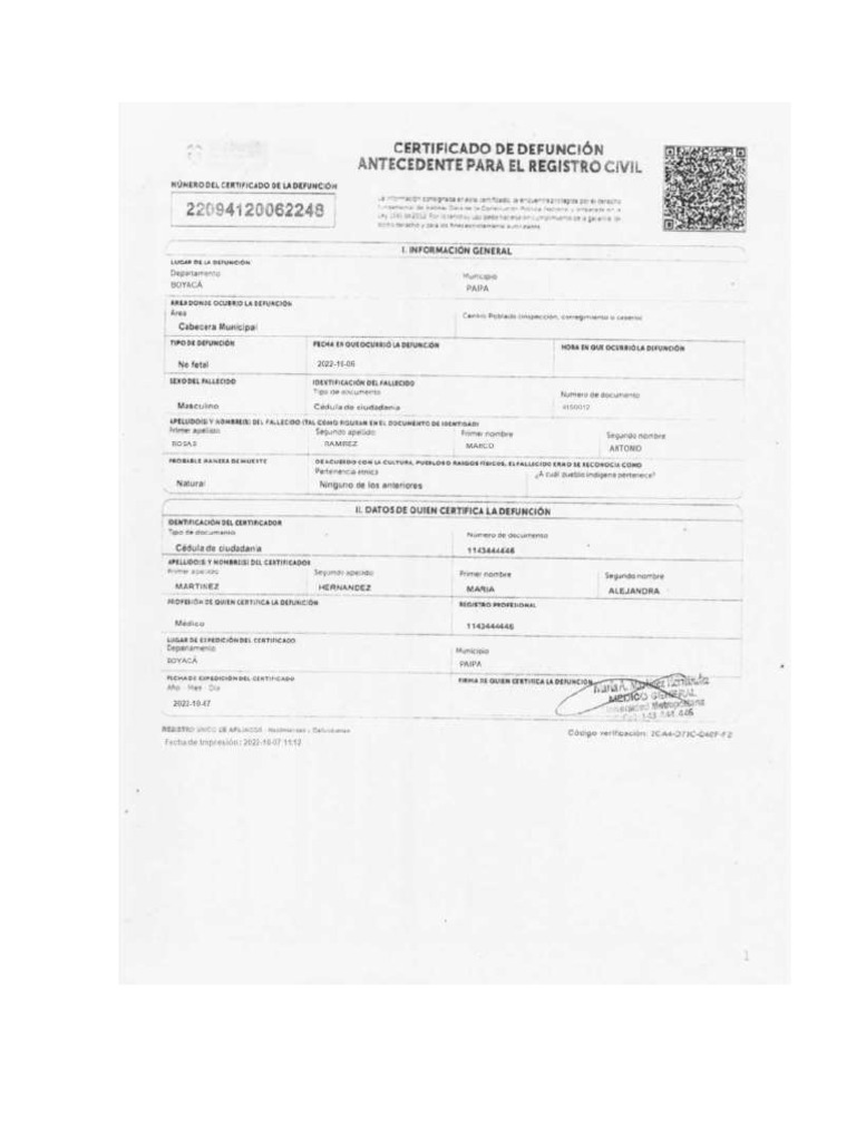 Certificado de Defuncion | PDF