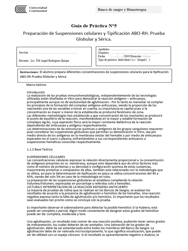 Guia Practica. Susp. Celulares y Tipificación ABO | PDF | Tipo de sangre | Sangre