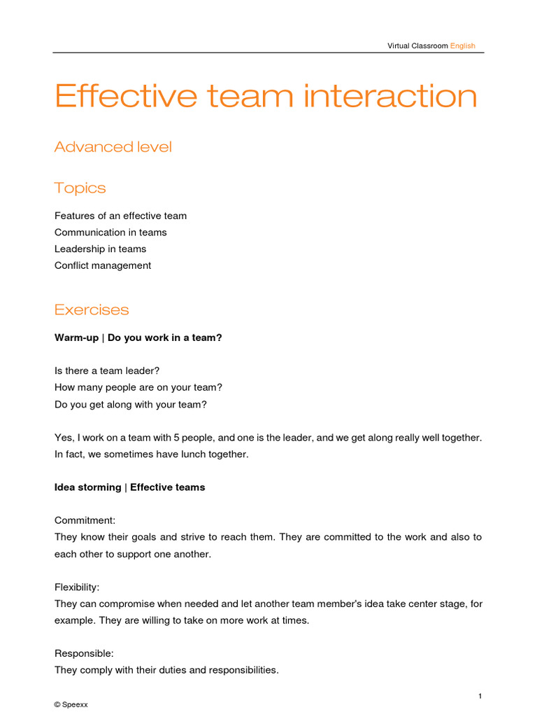 Effective Team Interaction | PDF | Nonverbal Communication | Communication
