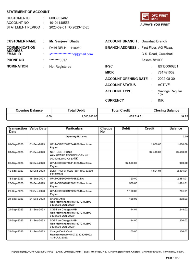 Opening Balance 0.00 | PDF | Banks | Credit Card