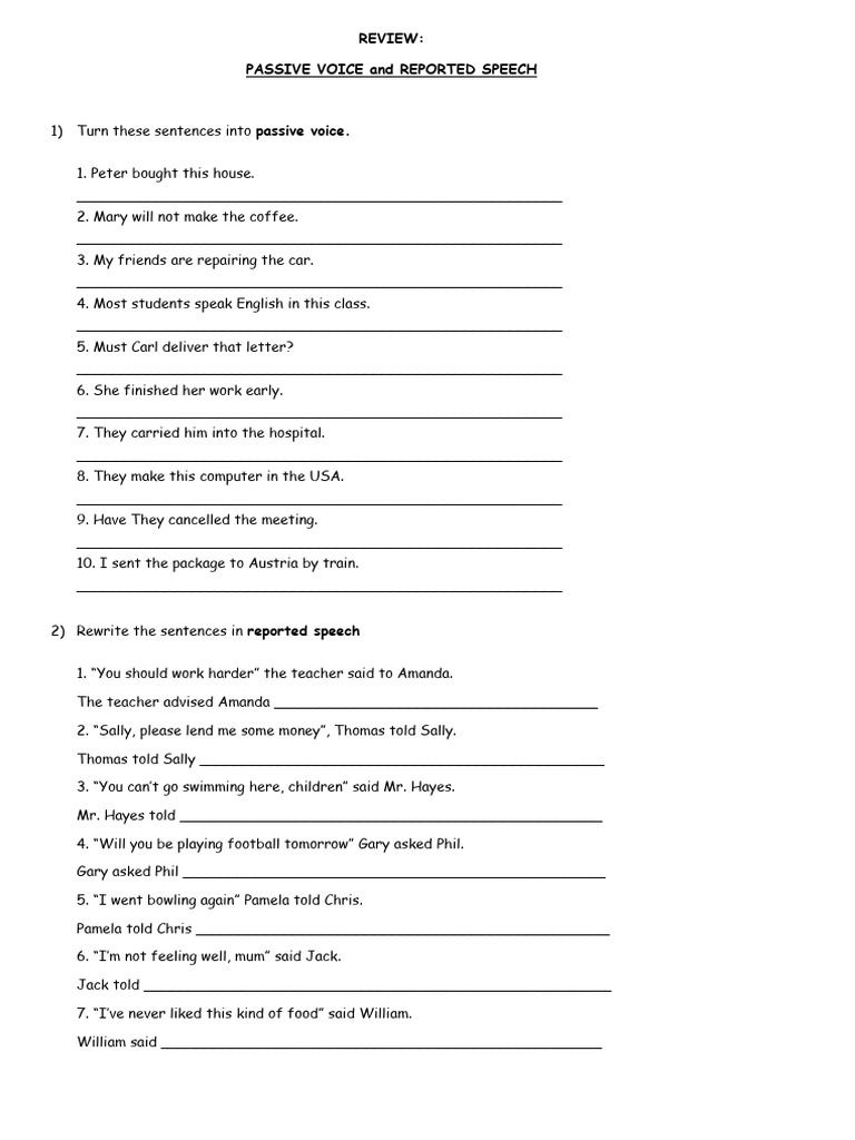 Revision - Passive Voice and Reported Speech | PDF