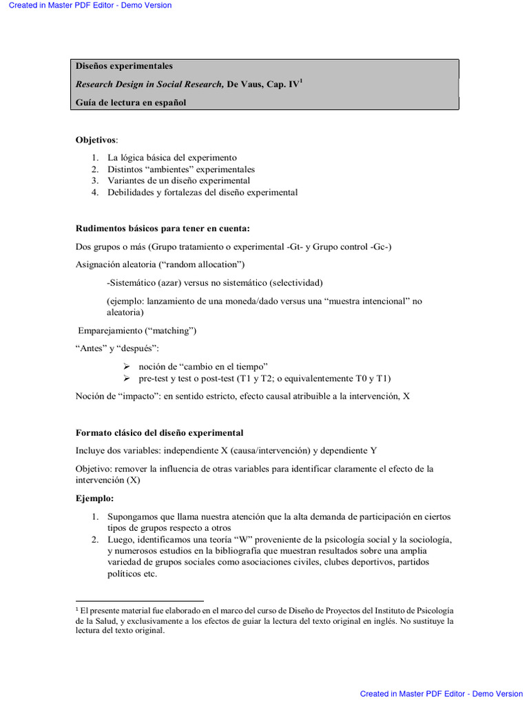 Guía de Lectura - Diseños Experimentales-De Vaus-Cap4 | PDF ...