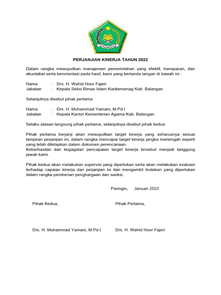 Perjanjian Kinerja Tahun 2022 Bimas Islam | PDF | Karier & Perkembangan