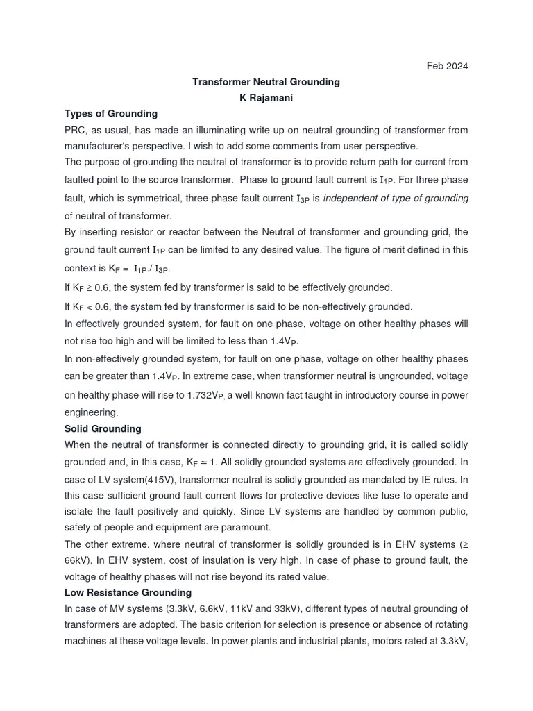 Transformer Neutral Grounding Methods | PDF | Electrical Engineering ...