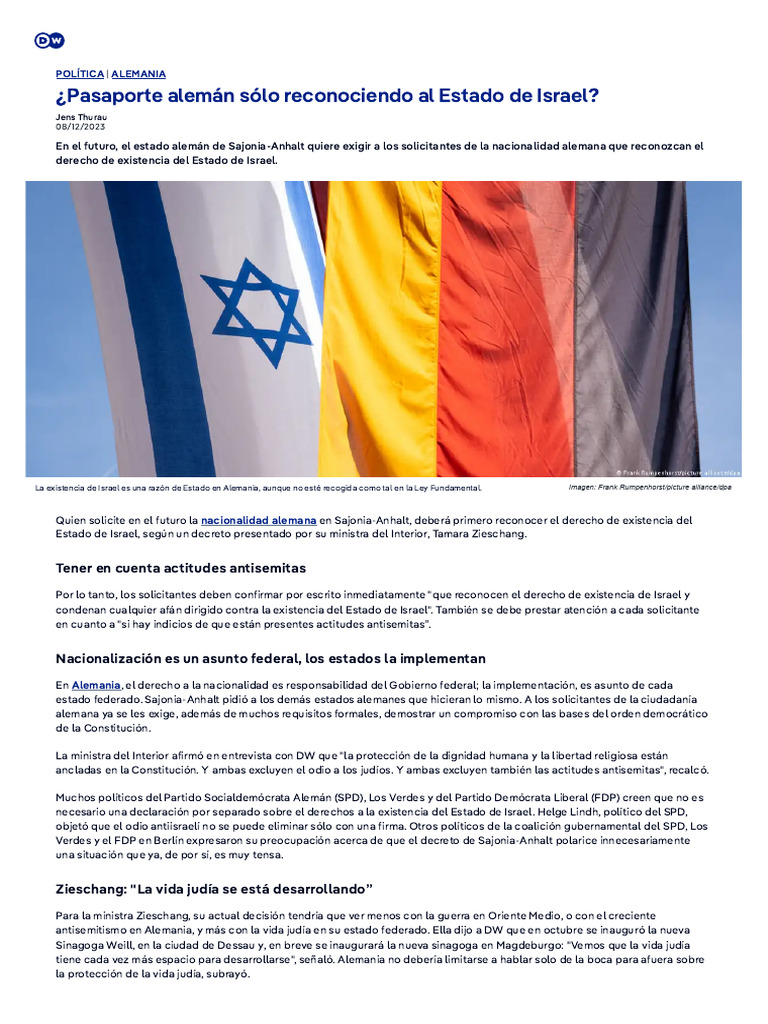 ¿Pasaporte Alemán Sólo Reconociendo Al Estado de Israel_ – DW – 08-12 ...