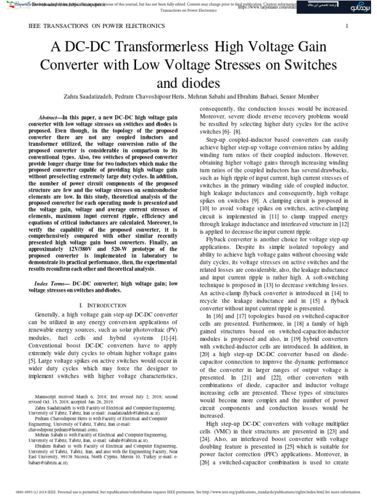 4.A DC-DC Transformerless High Voltage Gain Converter | PDF | Power ...