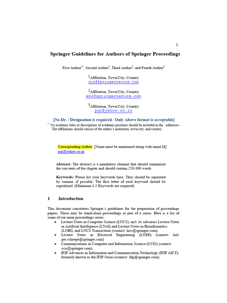 Springer Author Guidelines | PDF | Citation | Digital Object Identifier