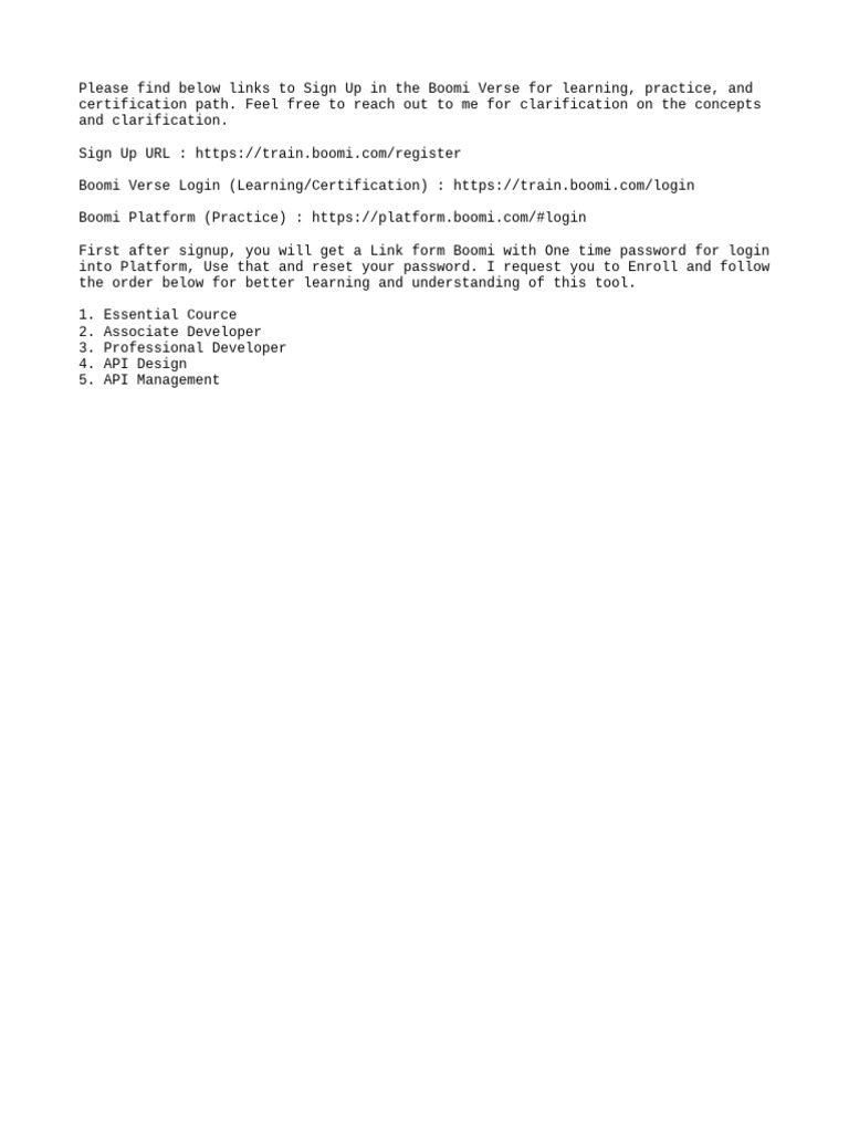 Boomi Training and Certification Links | PDF