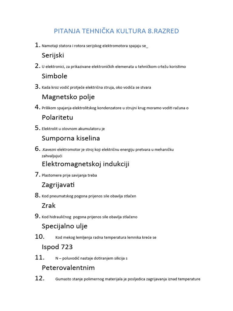 8.razred Nova Pitanja Tehnička Kultura | PDF