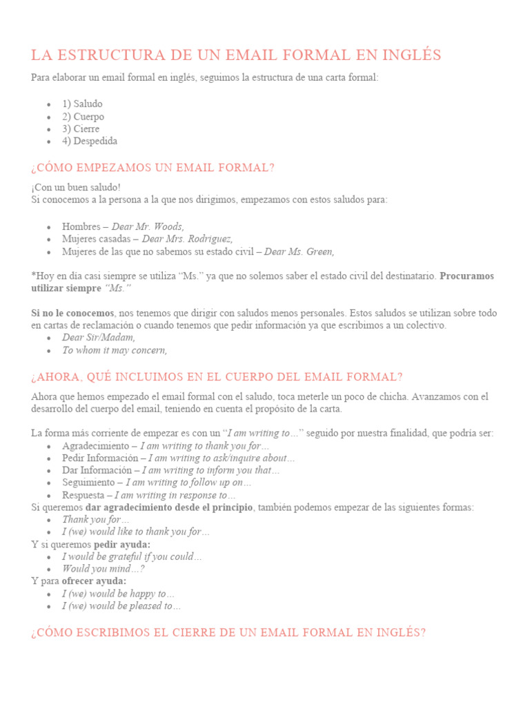 Email Formal en Inglés | PDF