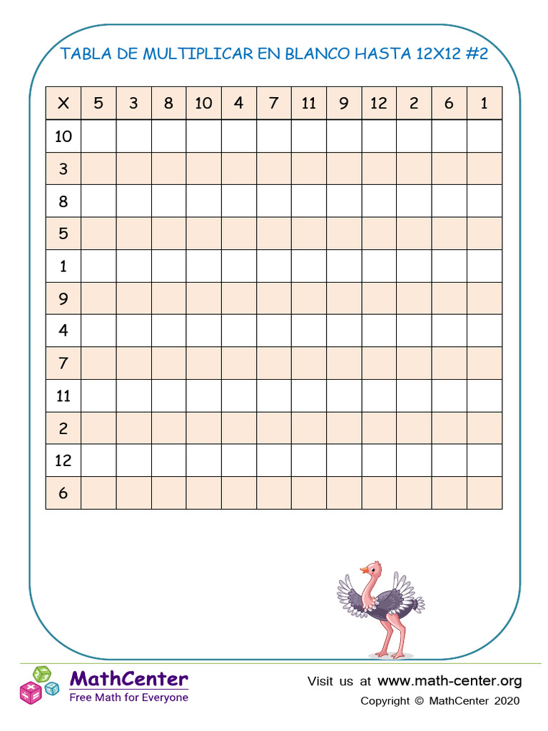 Blank Multiplication Chart To 12x12 2 | PDF