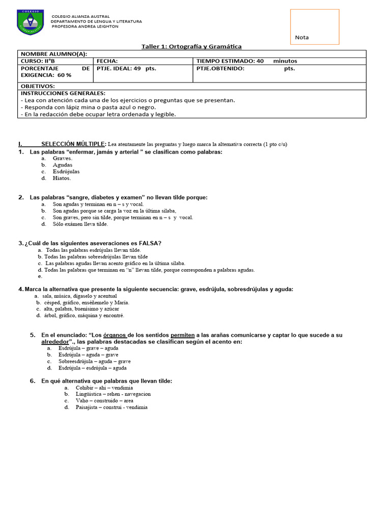 Taller 2do Medio B | PDF | Fonética | Lingüística