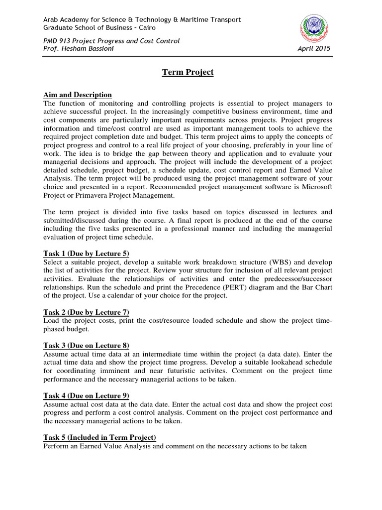 PMD913 Proj Prog & Cost CTRL - Coursework Apr2015 | PDF | Project Management | Business