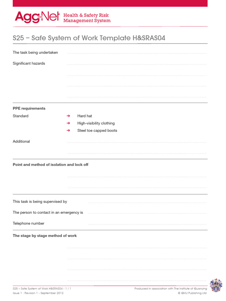 Safe System of Work Template Hsras04 | Download Free PDF | Occupational ... Safe System of Work Template Hsras04 | Download Free PDF | Occupational ...