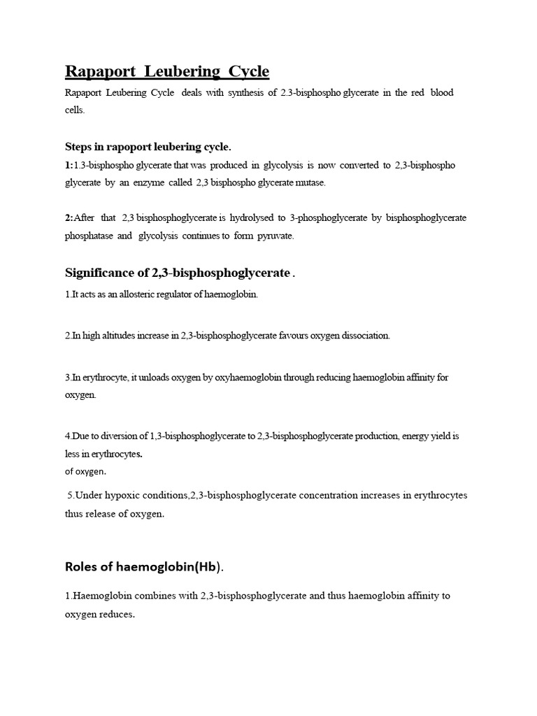 Rapoport-Leubering Cycle Overview | PDF | Wellness | Science & Mathematics