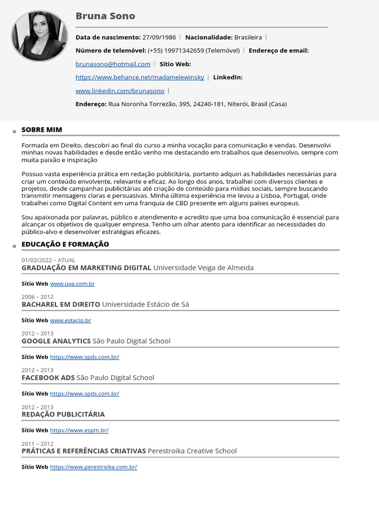 CV BR Bruna | PDF | Publicidade | Brasil