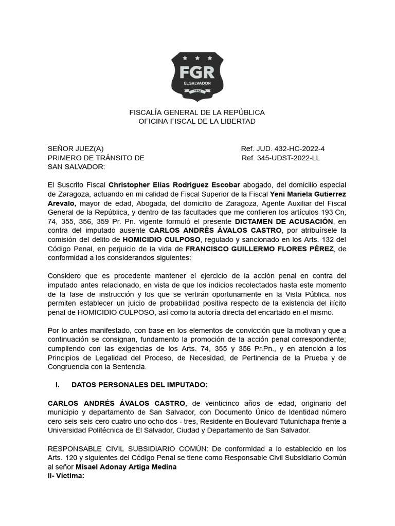 Dictamen De Acusación De Homicidio Culposo Descargar Gratis Pdf