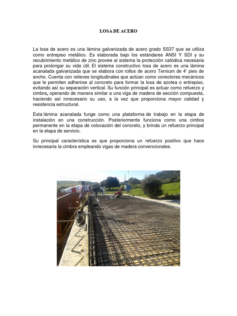 Losa de Acero: Ventajas y Proceso Constructivo | PDF | Lentes | Acero