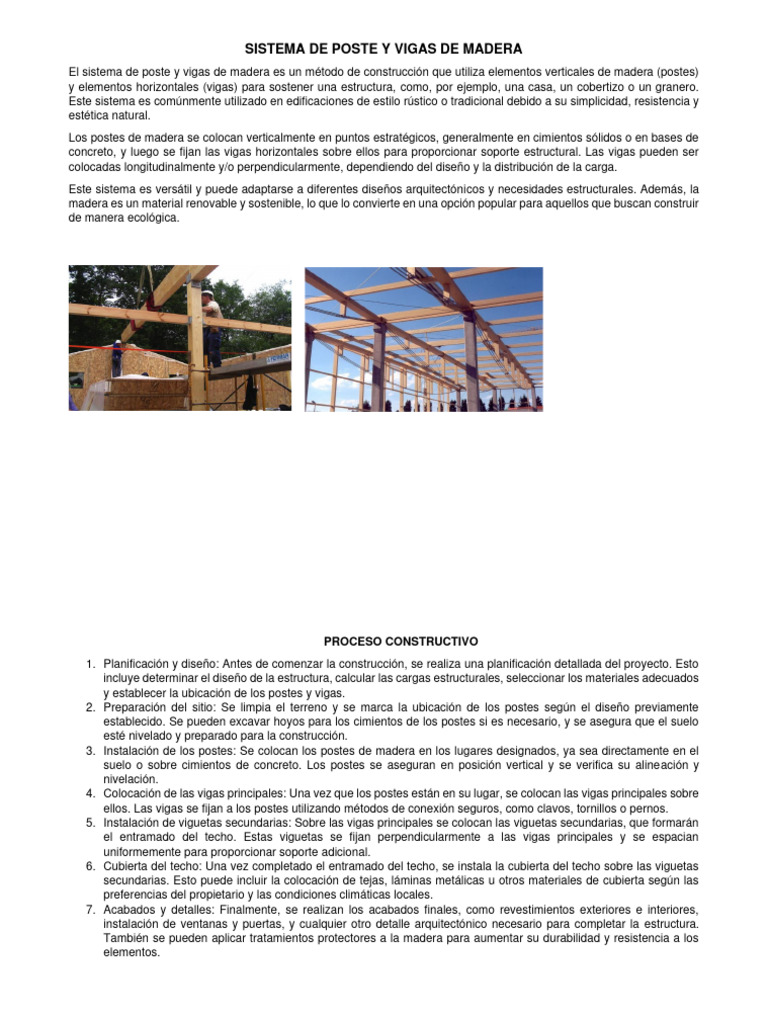 Sistema de Poste y Viga en Madera | PDF | Acero | Hormigón