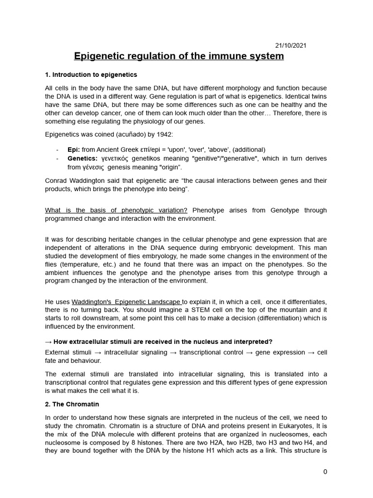 Epigenetic Regulation of The Immune System | PDF | Histone | Dna ...