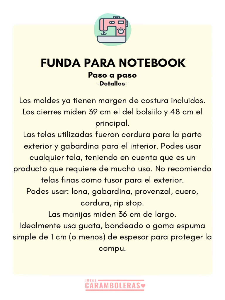 Funda Notebook - Especificaciones | PDF